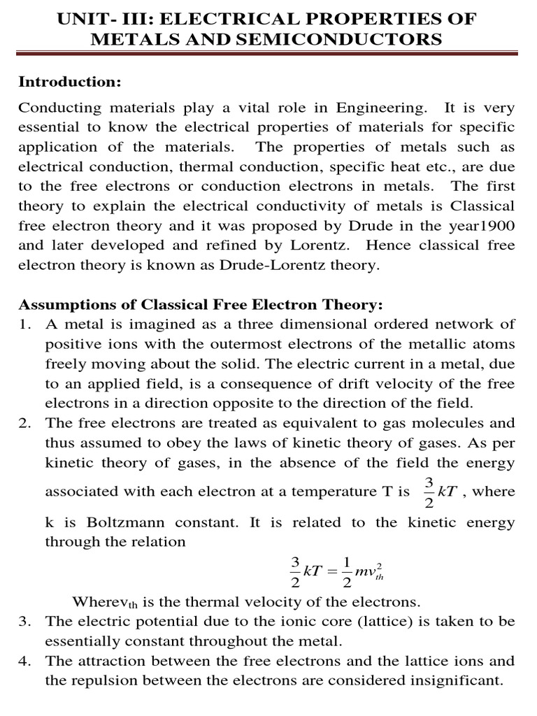 Unit 3 Electrical Conductivity 2022 | PDF | Doping (Semiconductor) | Electrical Resistivity And ...
