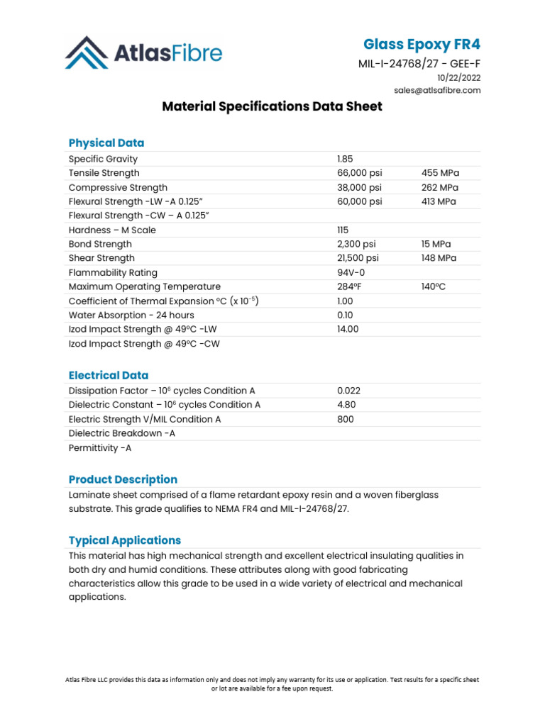 Material Specifications Data Sheet: Glass Epoxy FR4 | PDF | Materials ...