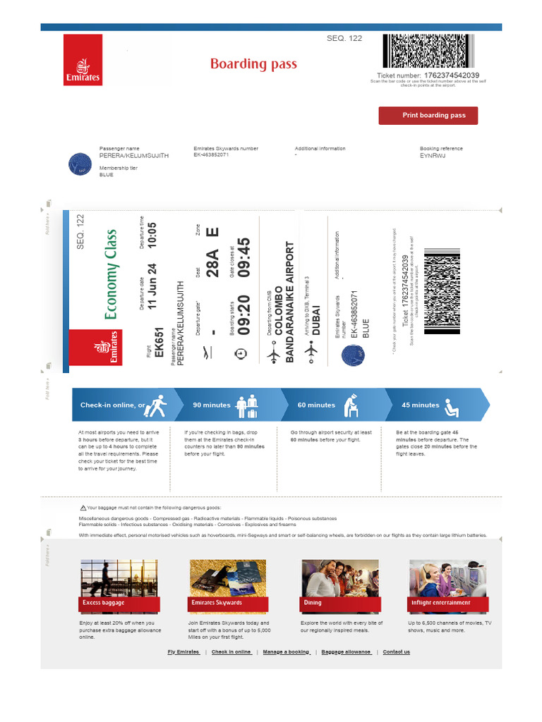 Emirates _ E-Boarding Pass | Download Free PDF | Aviation | Transport