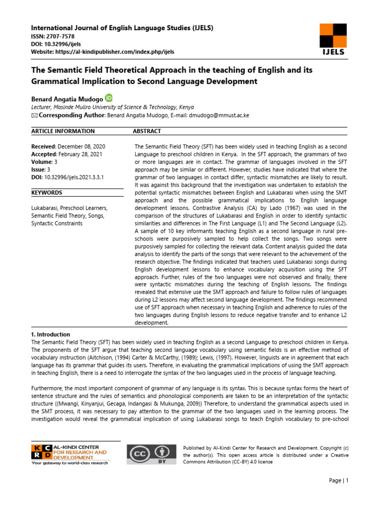 The Semantic Field Theoretical Approach in The Teaching of English and ...