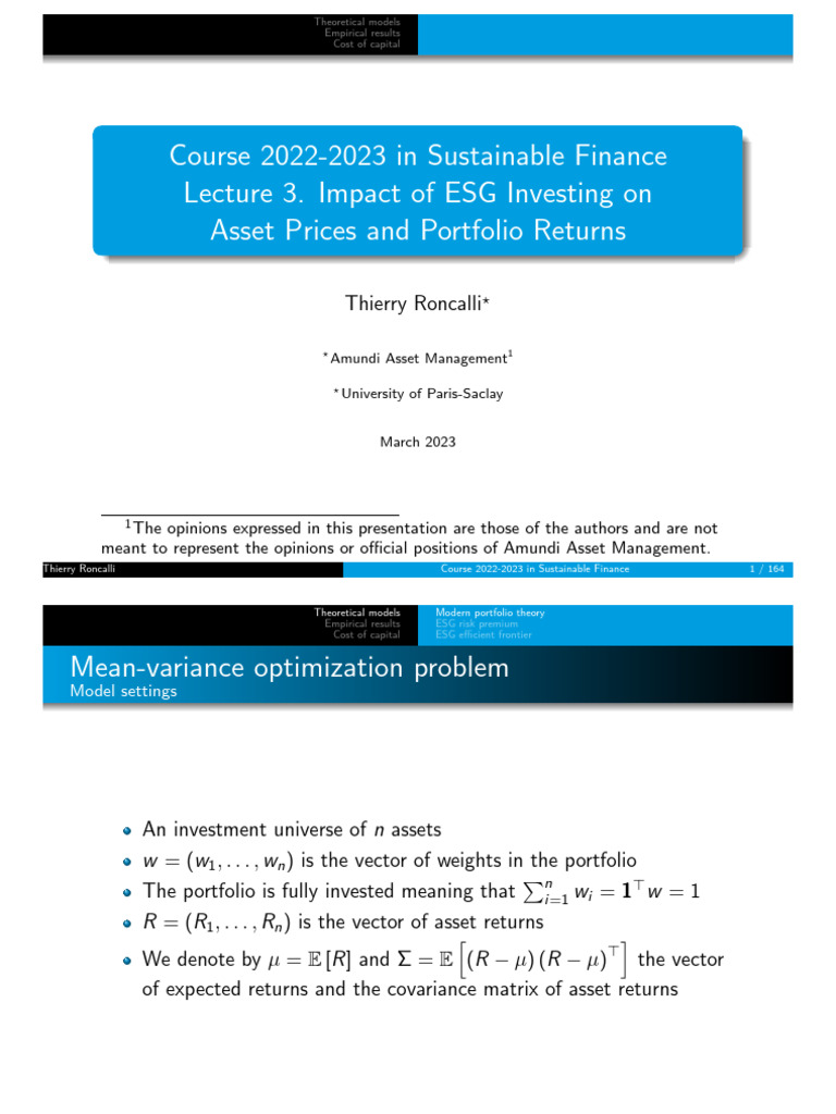 HSF Lecture3 2023 | PDF | Modern Portfolio Theory | Capital Asset Pricing Model