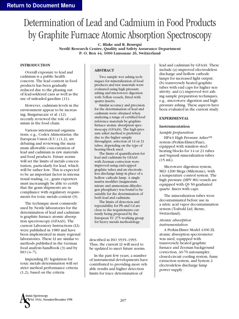 Spectroscopy Cadmium in Food | PDF | Atomic Absorption Spectroscopy ...
