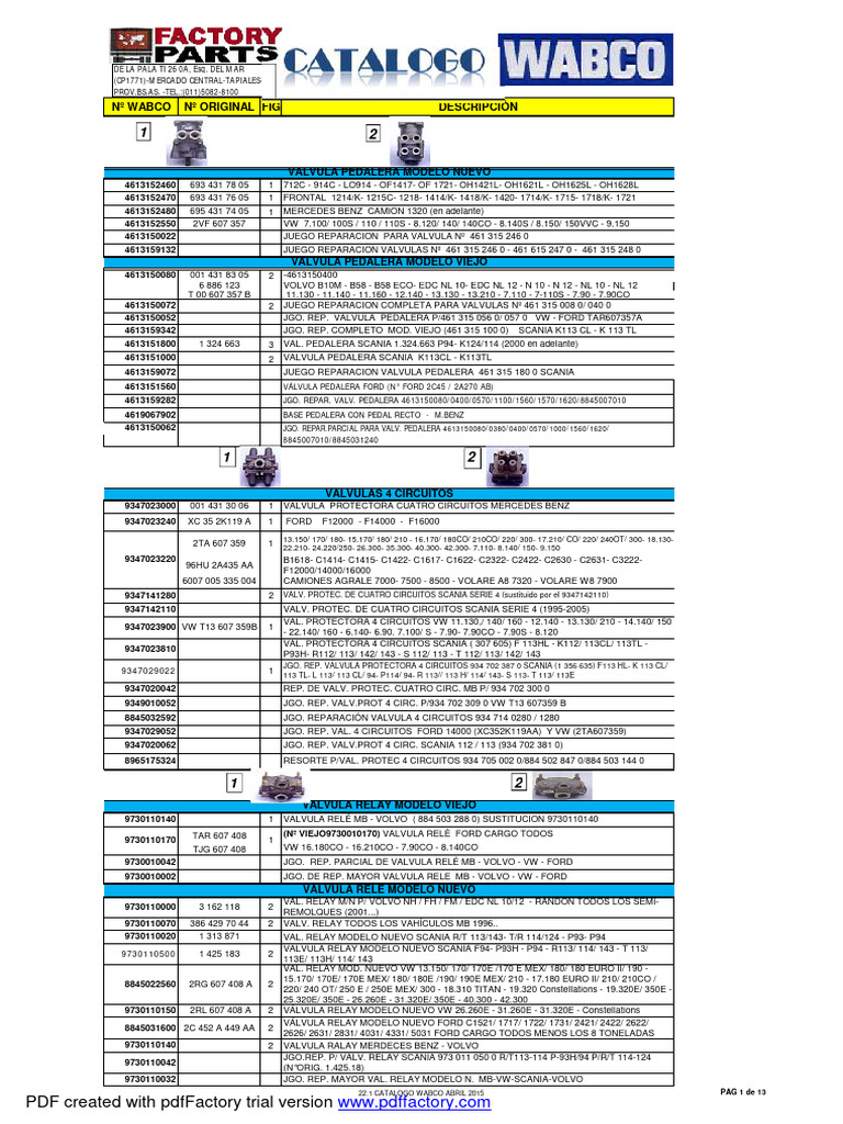 22.1 Catalogo Wabco Abril 2015 PDF | PDF | Vehículos | Tecnología de vehículos