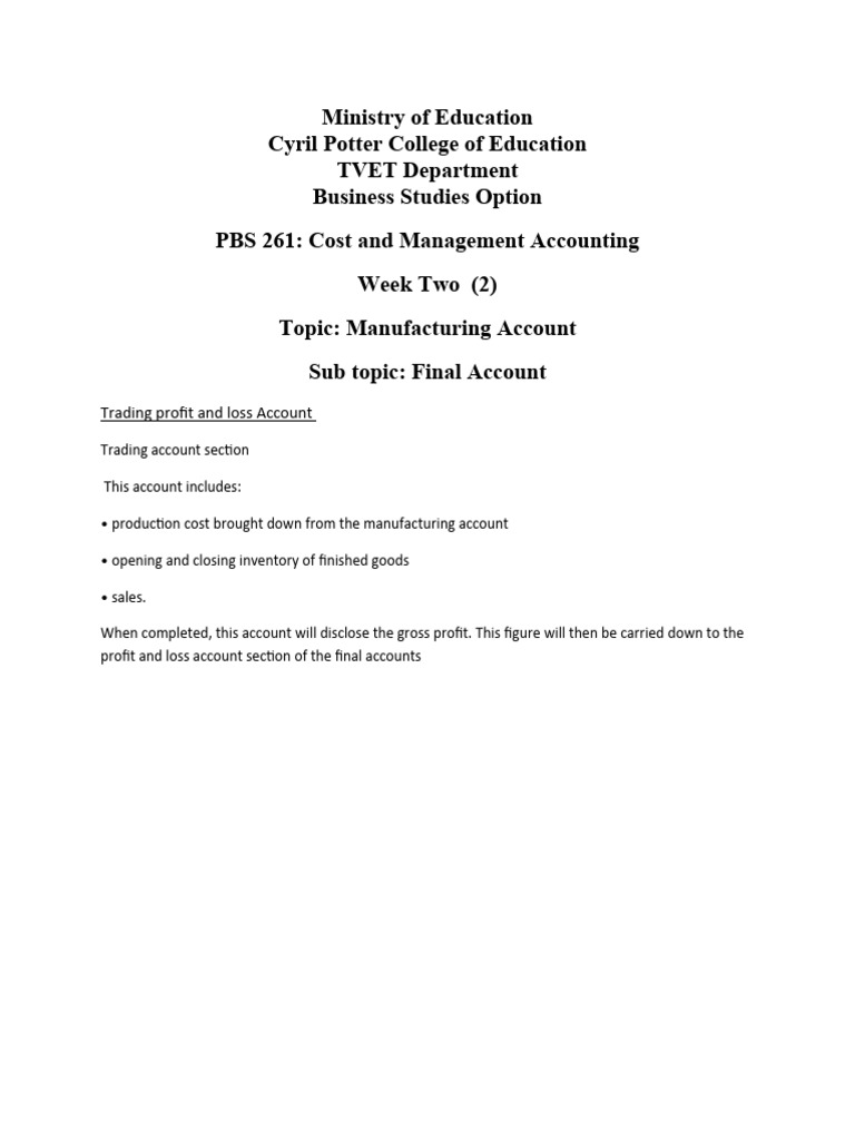Manufacturing Ac Handout Week 2 | PDF | Cost Of Goods Sold | Income ...