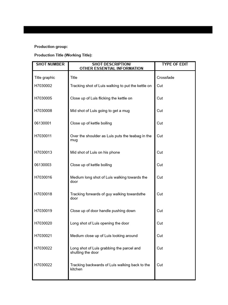 Video Production Paperwork: Edit Decision List (EDL) | PDF