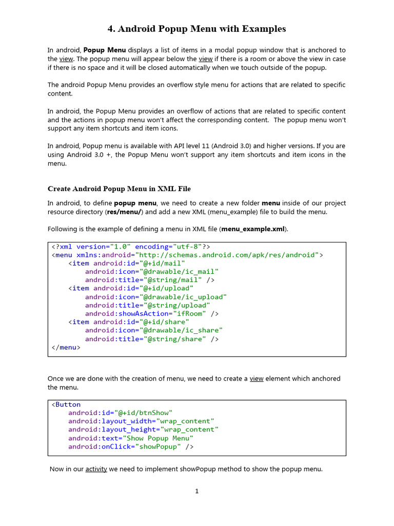 Android Popup Menu With Examples | Download Free PDF | Android ... Android Popup Menu With Examples | Download Free PDF | Android ...