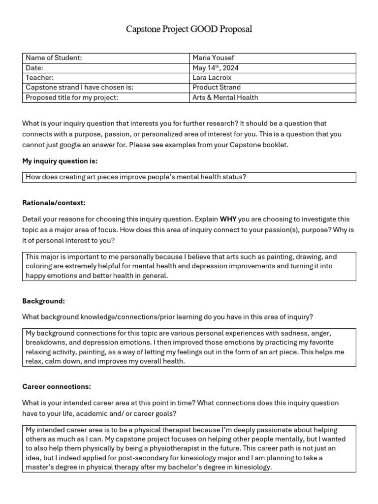Capstone Good Proposal | PDF | Mentorship | Art Therapy