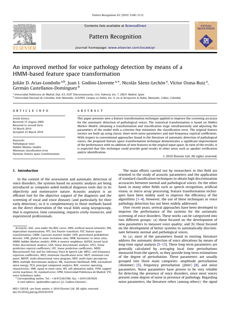 An Improved Method For Voice Pathology D | PDF | Eigenvalues And ...