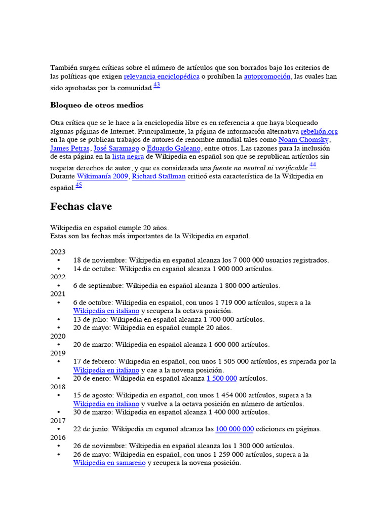 Fechas Clave: Bloqueo de Otros Medios | PDF | Wikipedia | Contenido libre