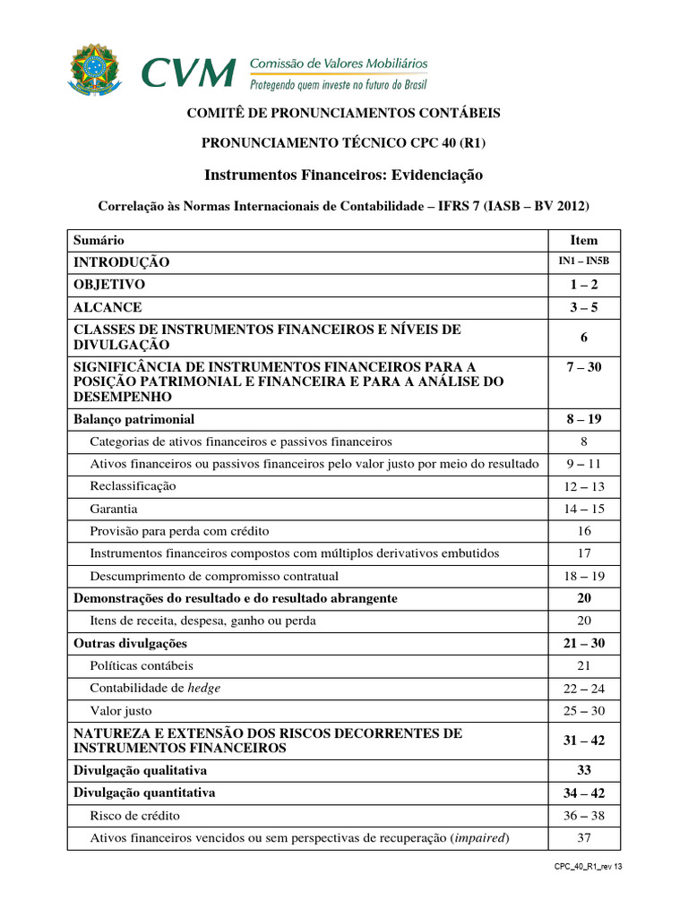 CPC 40 R1 Rev 13 | PDF | Contabilidade | Relatório anual