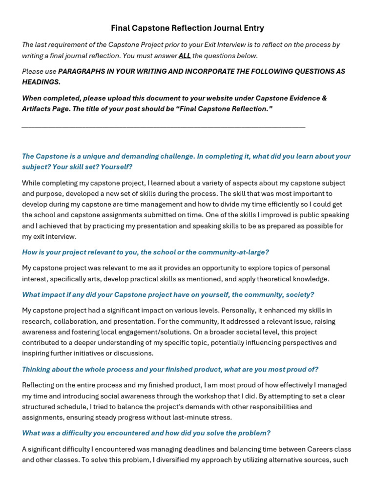 Capstone Final Reflection | PDF | Mentorship | Social Psychology