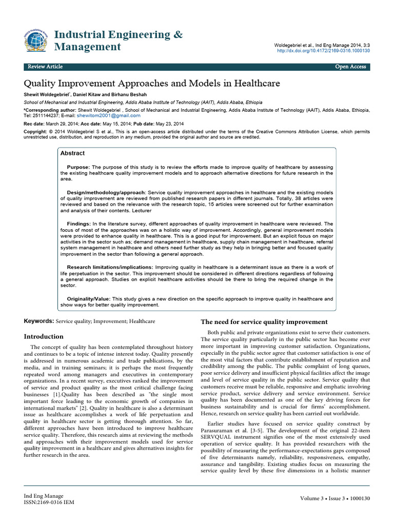 Quality Improvement Approaches and Model | PDF | Health Care | Quality Management