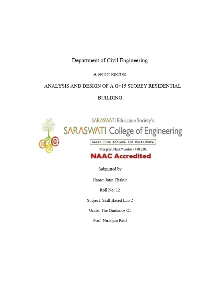 Department of Civil Engineering: Analysis and Design of A G+15 Storey ...