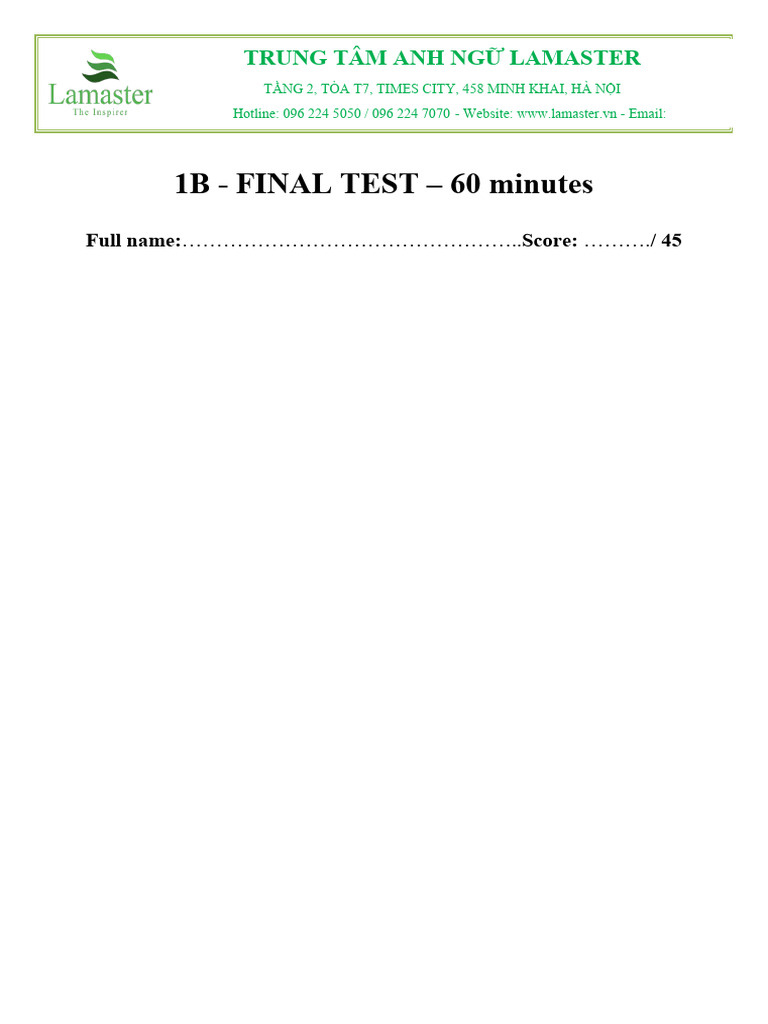 English Test for Young Learners | PDF | Sports & Recreation | Games ...