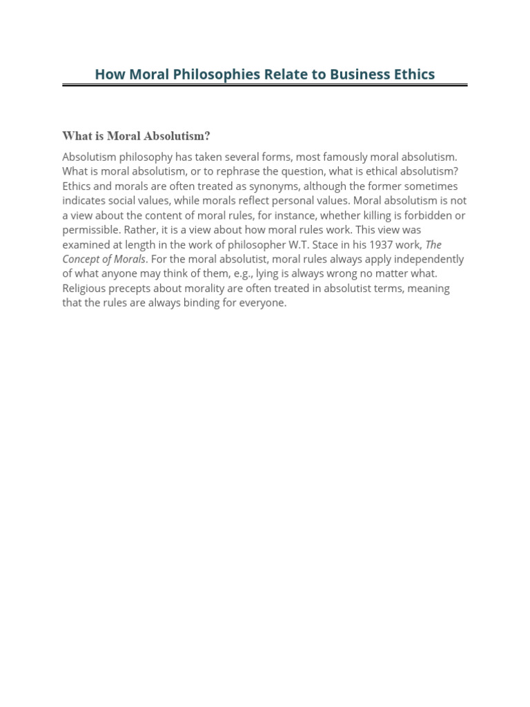 Moral Philosophies in Ethics | PDF | Morality | Relativism