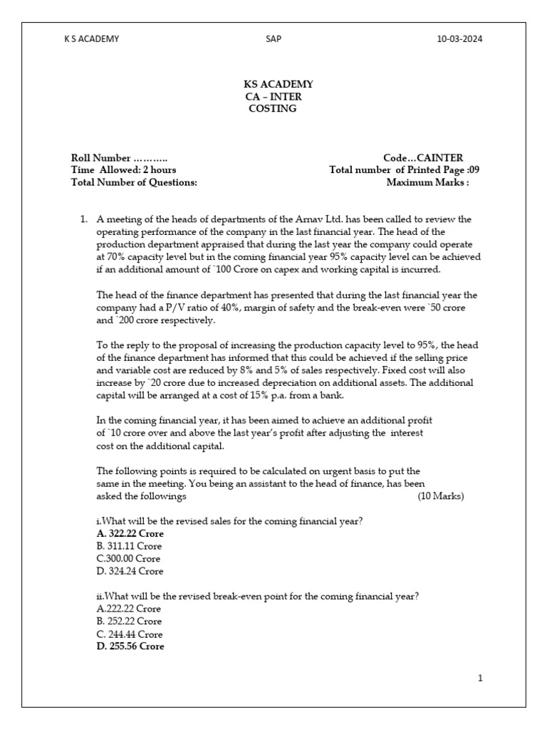 Costing - Inter - Aq | PDF | Cost | Financial Accounting