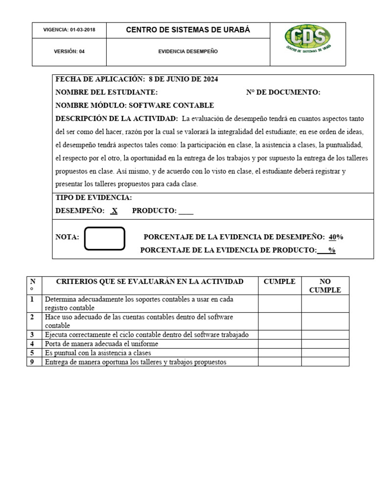 Evaluacion de Desempeño Software Contable | PDF | Contabilidad | Software