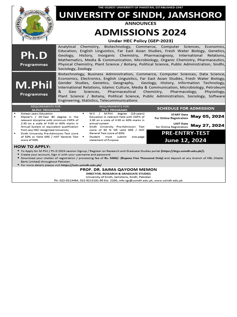 Advertisement 2024 Mphil PHD | PDF | Doctor Of Philosophy | Science
