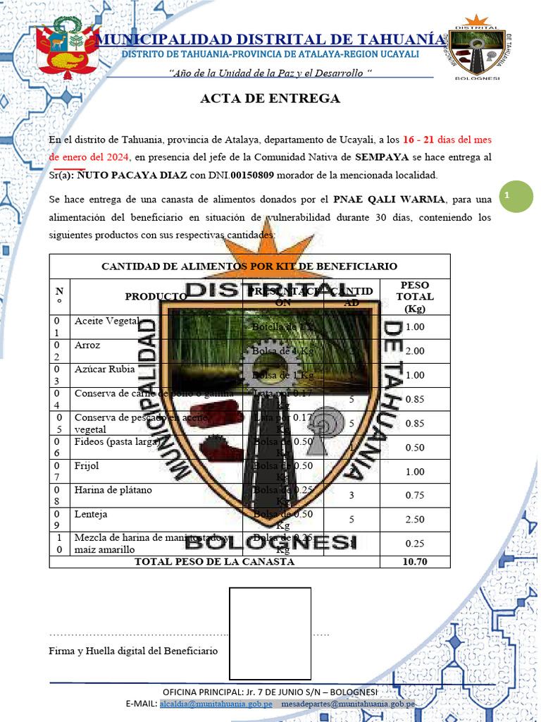 Actas CCNN Sempaya (Modificar Fecha y #De Orden de Beneficiarios) | PDF | Pasta | Maíz