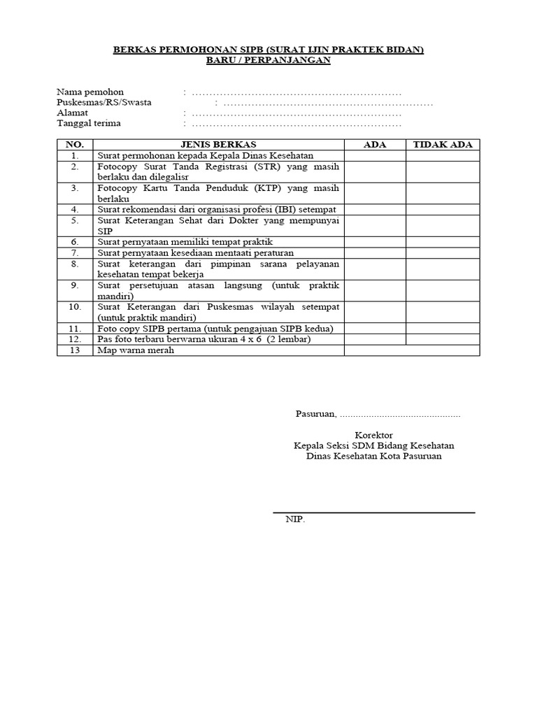 Form-Sipb Bidan | PDF