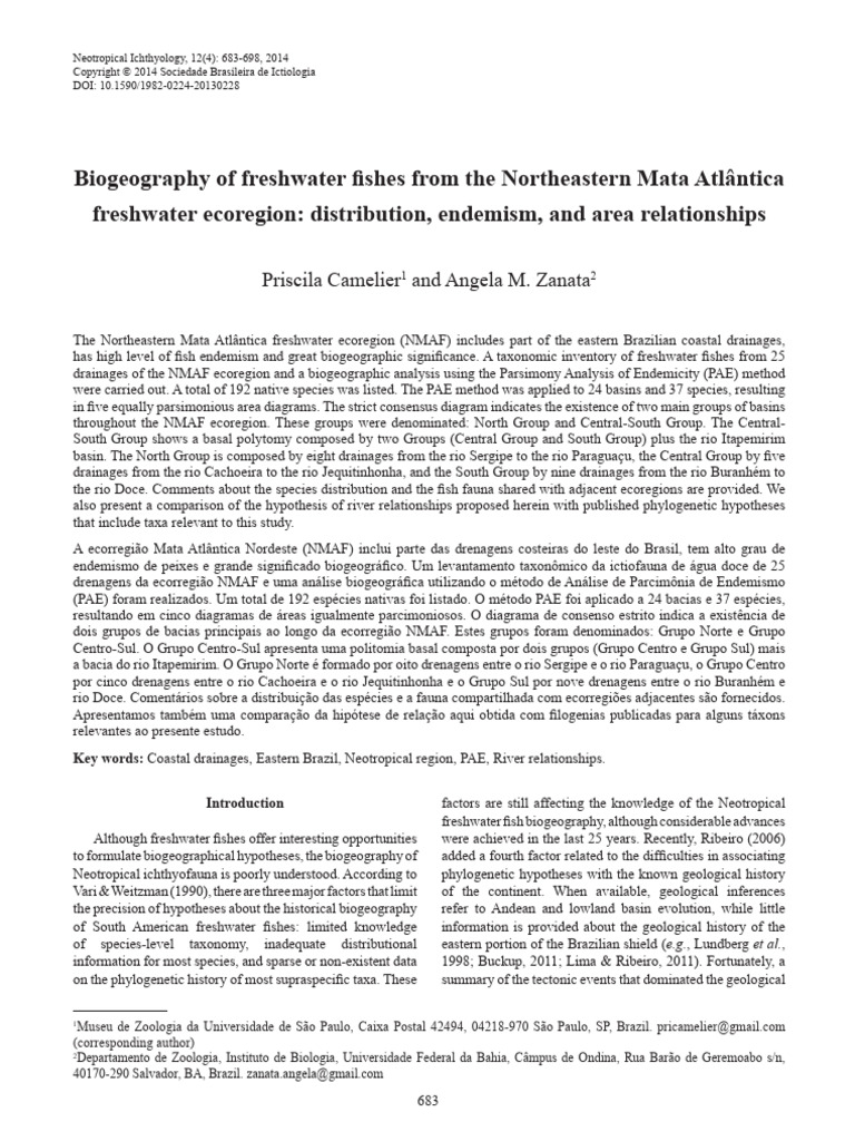 Biogeography of Freshwater Fishes From The Northeastern Mata Atlântica | PDF | Biogeography ...