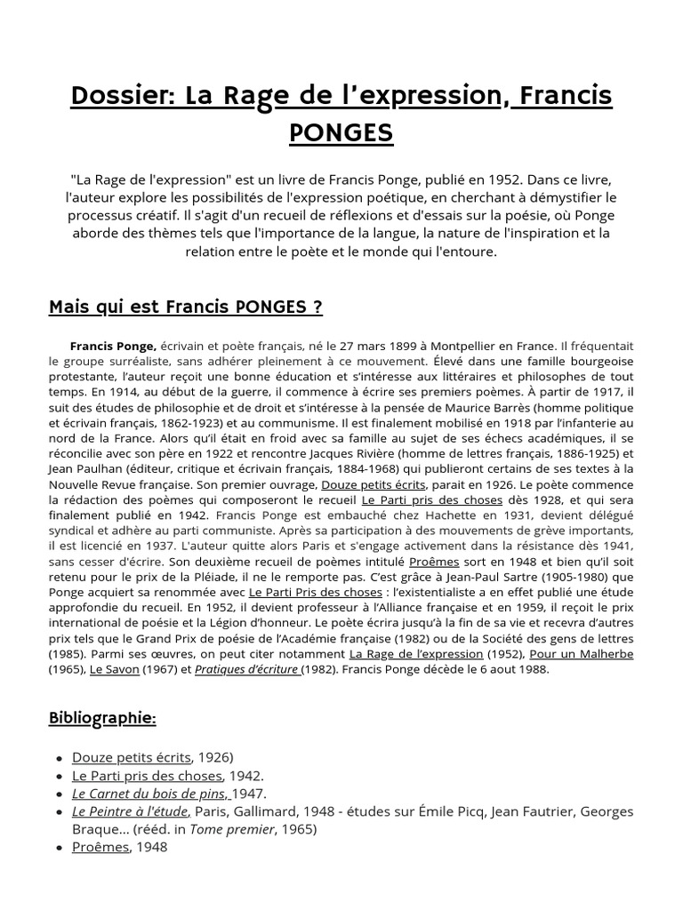 La Rage de l'expression de Ponge | PDF | Poésie