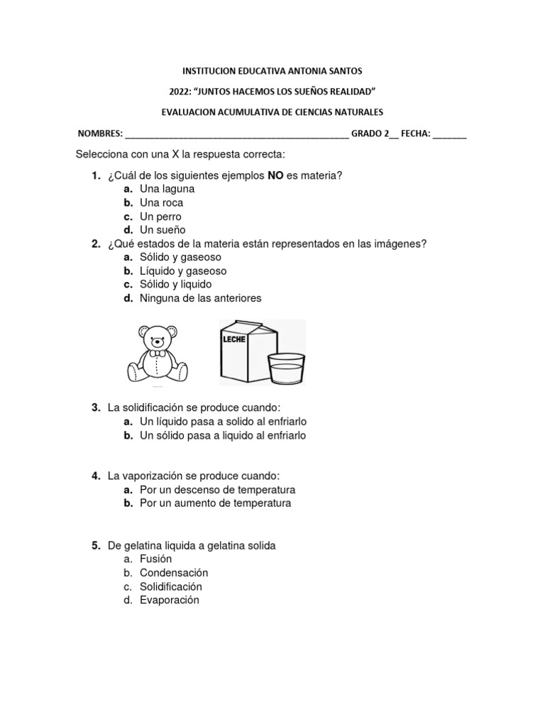 Acumulativa de Ciencias Naturales 3er Periodo | PDF