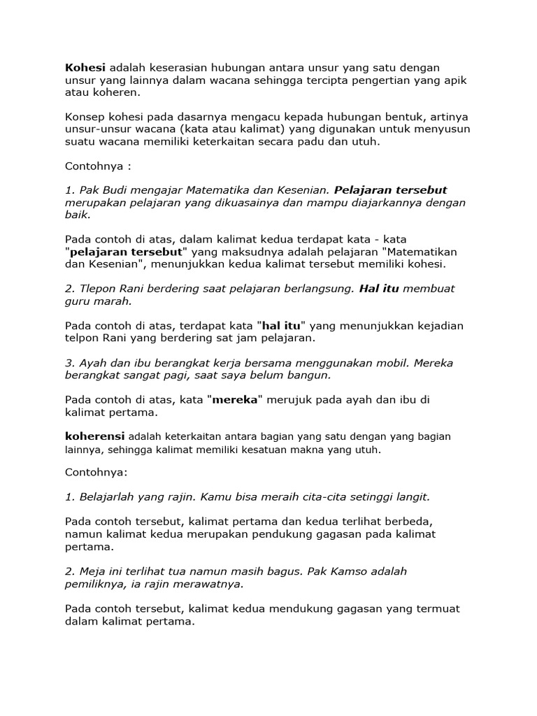Contoh Kalimat Kohesi Dan Koherensi | PDF