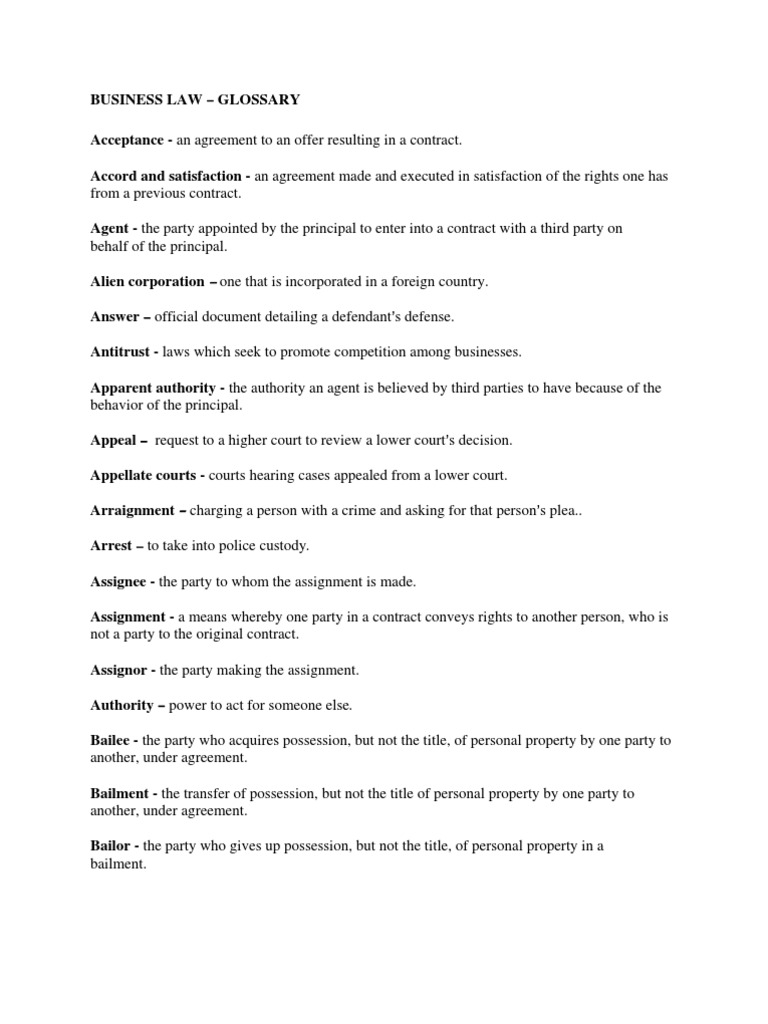 Business Law Terms Glossary | PDF | Stocks | Cheque