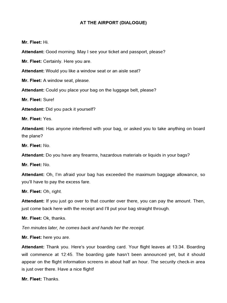 Lesson 1 (At The Airport - Dialogue) | PDF