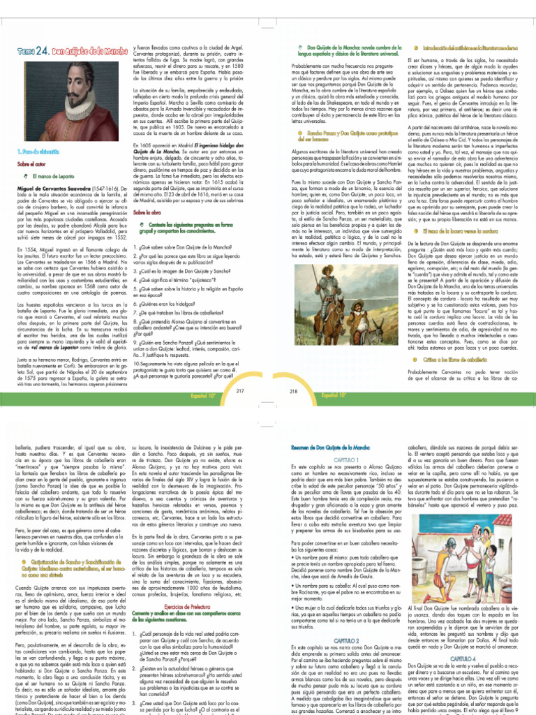 Don Quijote. Resumen y Ejercicios | PDF