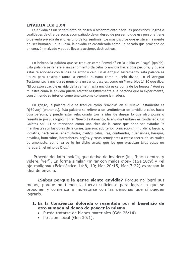 Envidia Bíblica: Definición y Solución | PDF | Amor | Envidia