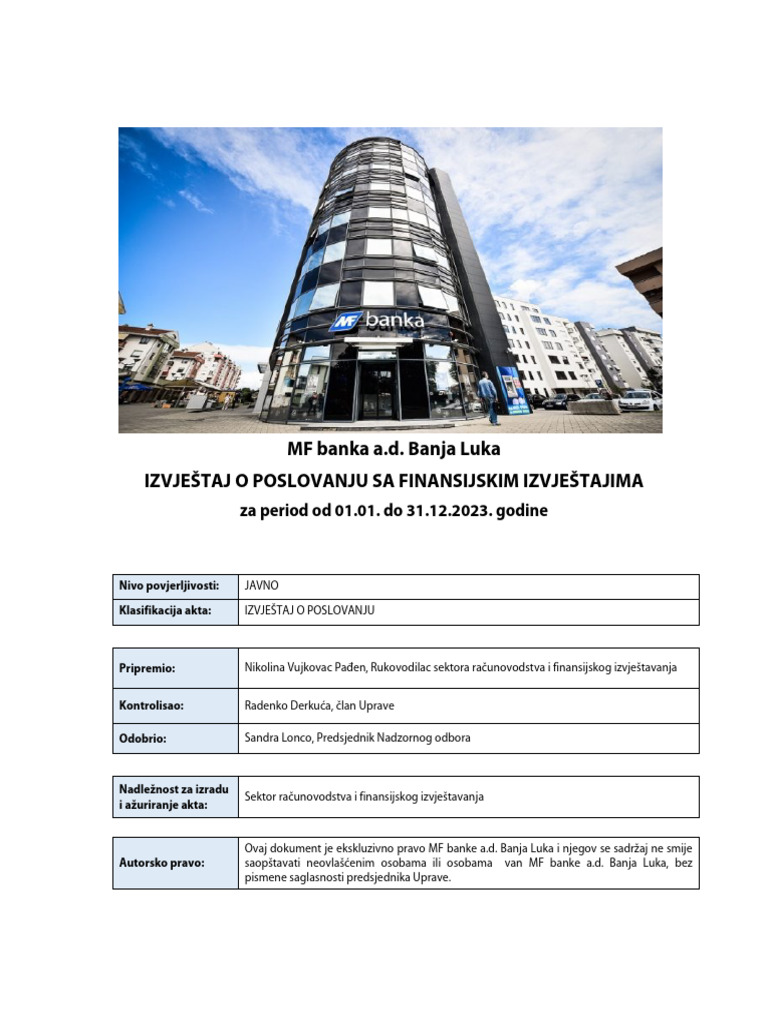 Izvjestaj o Poslovanju Za 2023. Godinu | PDF