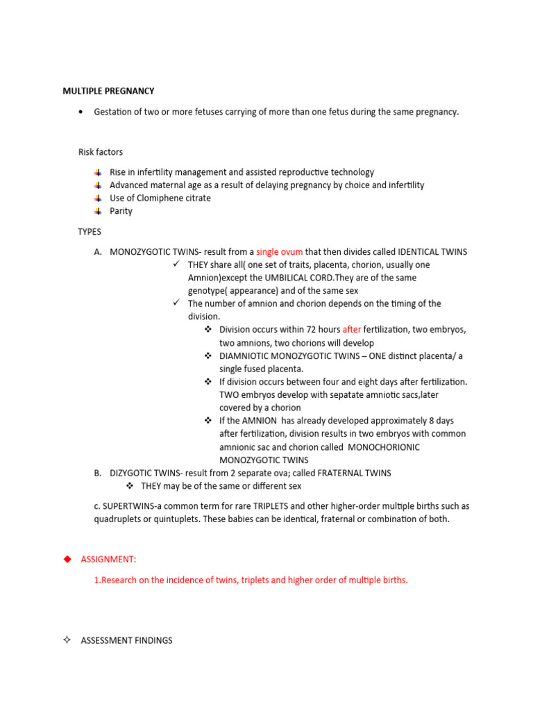 MULTIPLE PREGNANCY Lec Handout | PDF | Multiple Births | Twin