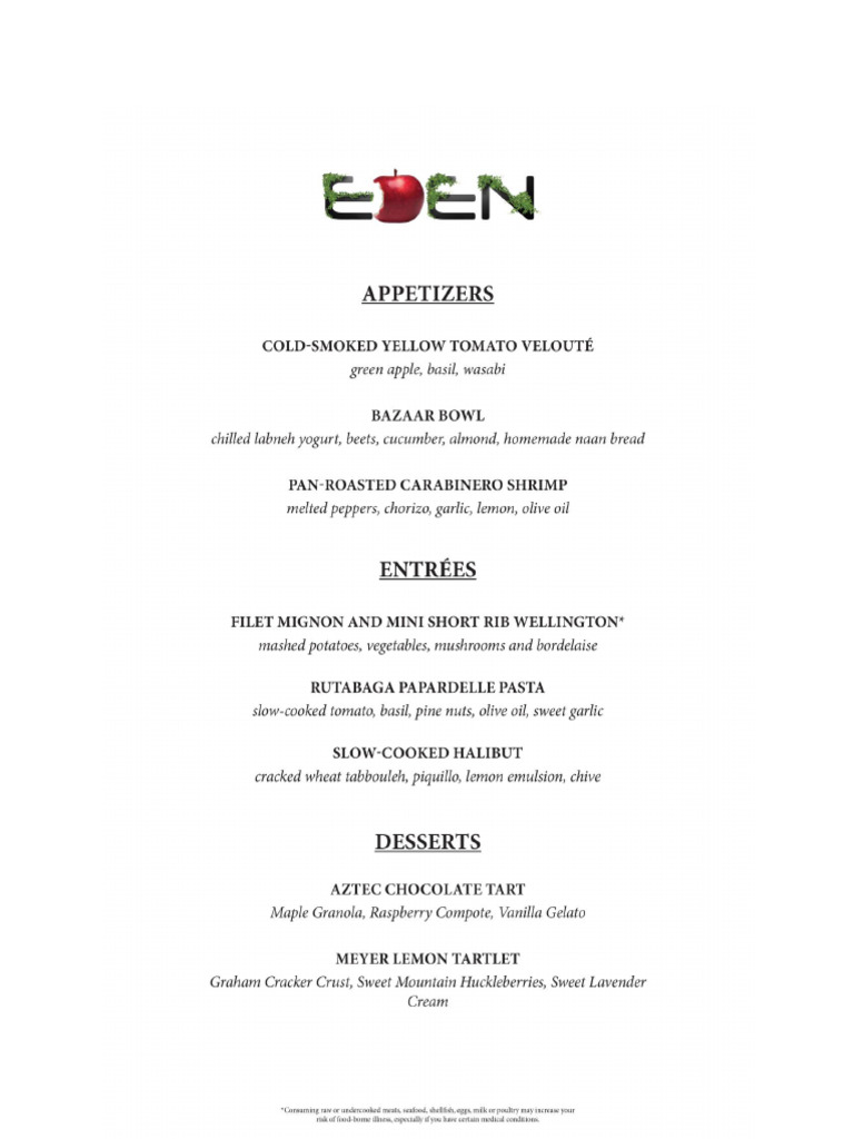 Eden Menu | PDF