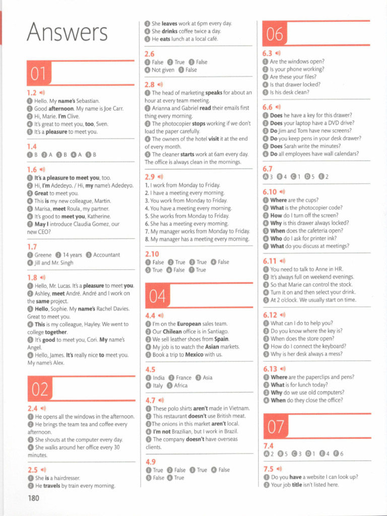 Business English. Course Book. Livello 1. Answers | PDF