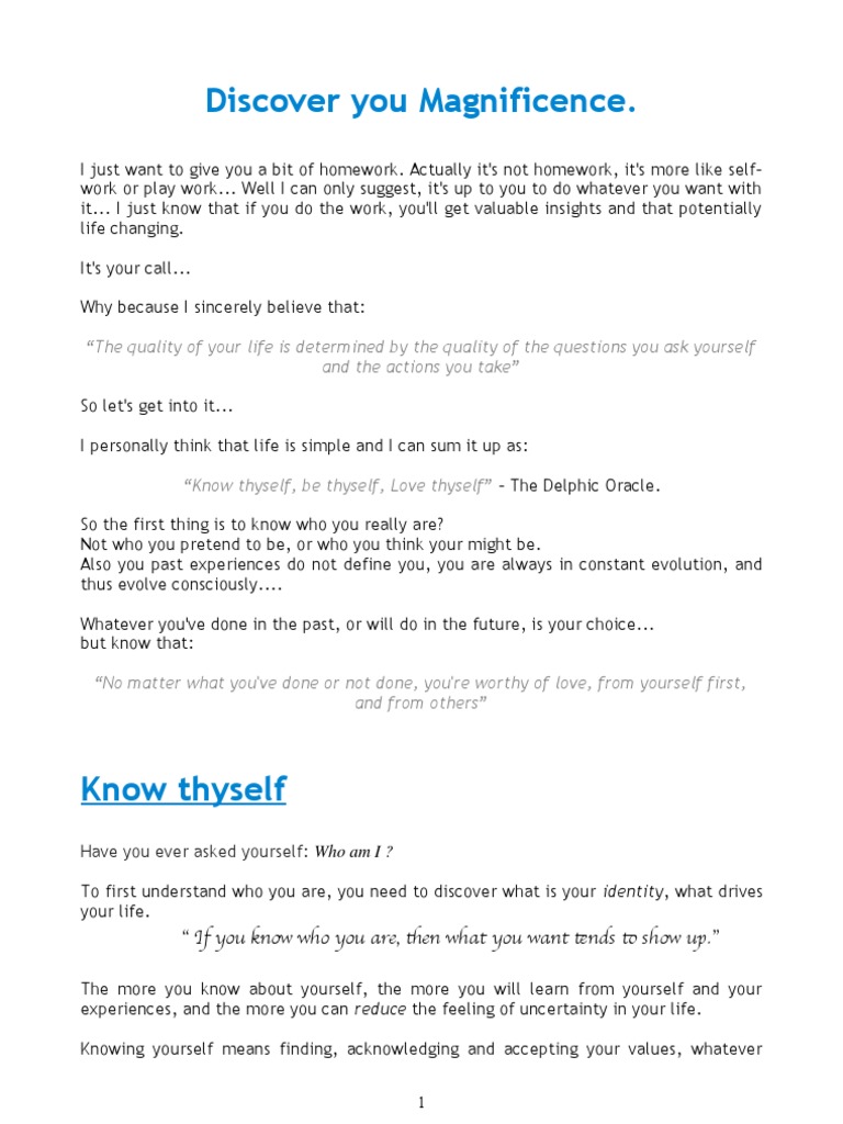 Exercise For Self Discovery | PDF | Value (Ethics) | Fear