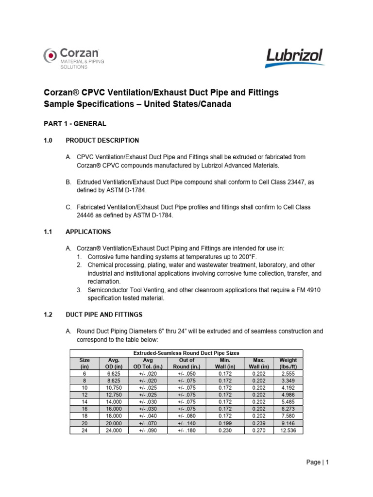 Corzan Duct Spec | Download Free PDF | Polyvinyl Chloride | Pipe (Fluid ...