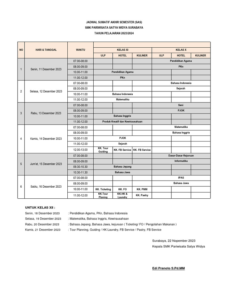 Jadwal SAS Ganjil 2023 | PDF