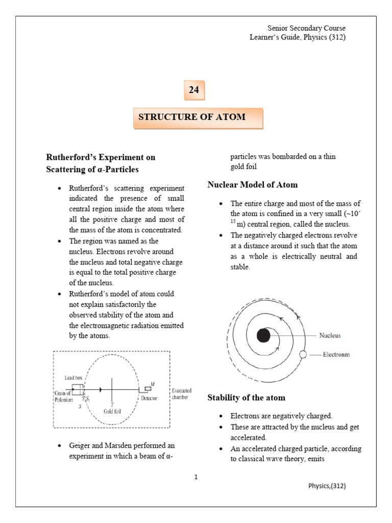 Structure Of Atom: Rutherford's Experiment on Scattering of α-Particles ...