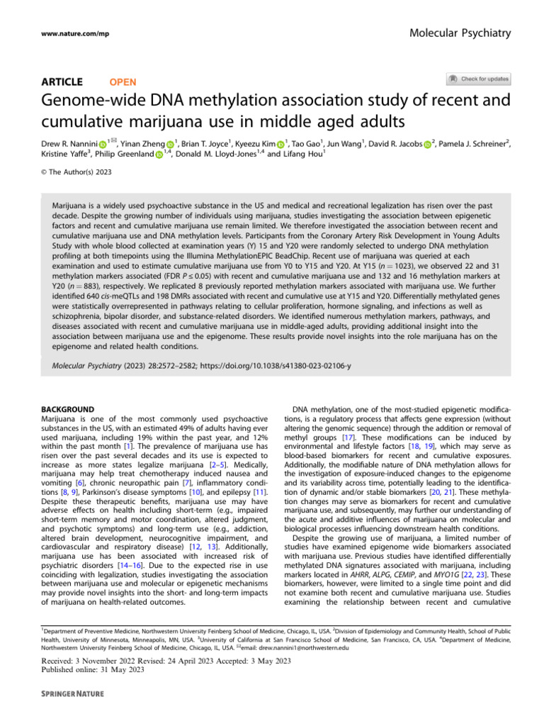 Maryjuana Study | PDF | Dna Methylation | Health Sciences