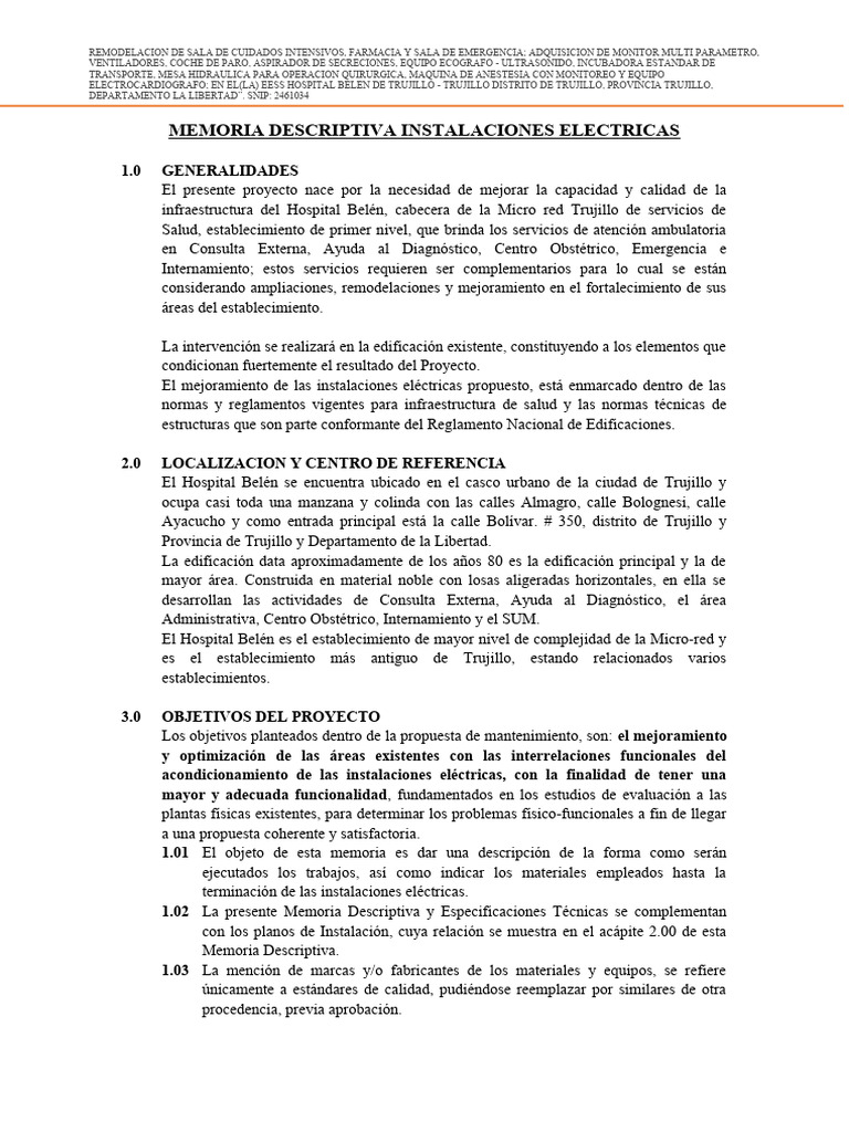 Memoria Descriptiva Instalaciones Electricas | PDF | Hospital | Ultrasonido