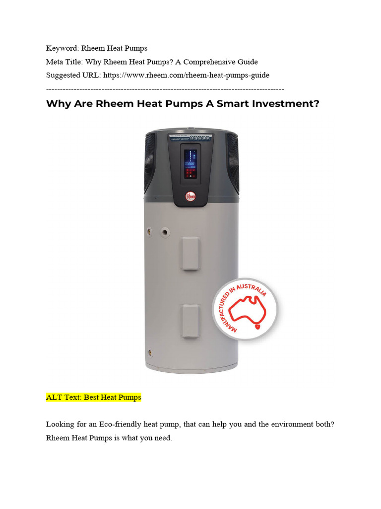 Rheem Heat Pumps | PDF | Heat Pump | Water Heating