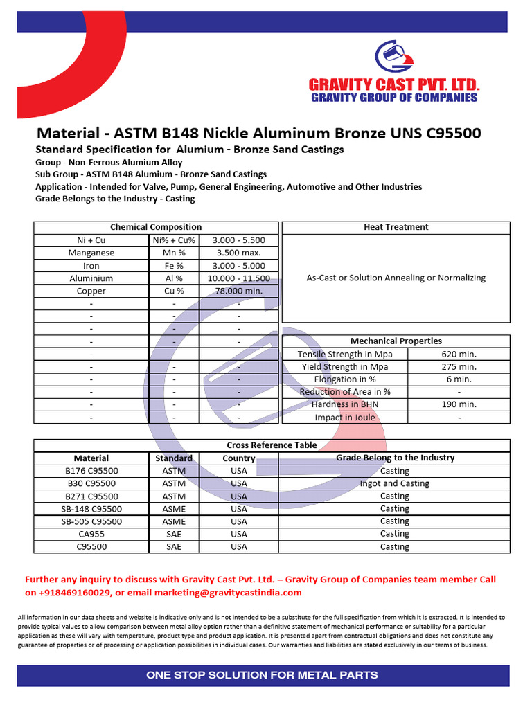ASTM B148 Nickle Aluminum Bronze UNS C95500 | PDF | Aluminium | Bronze