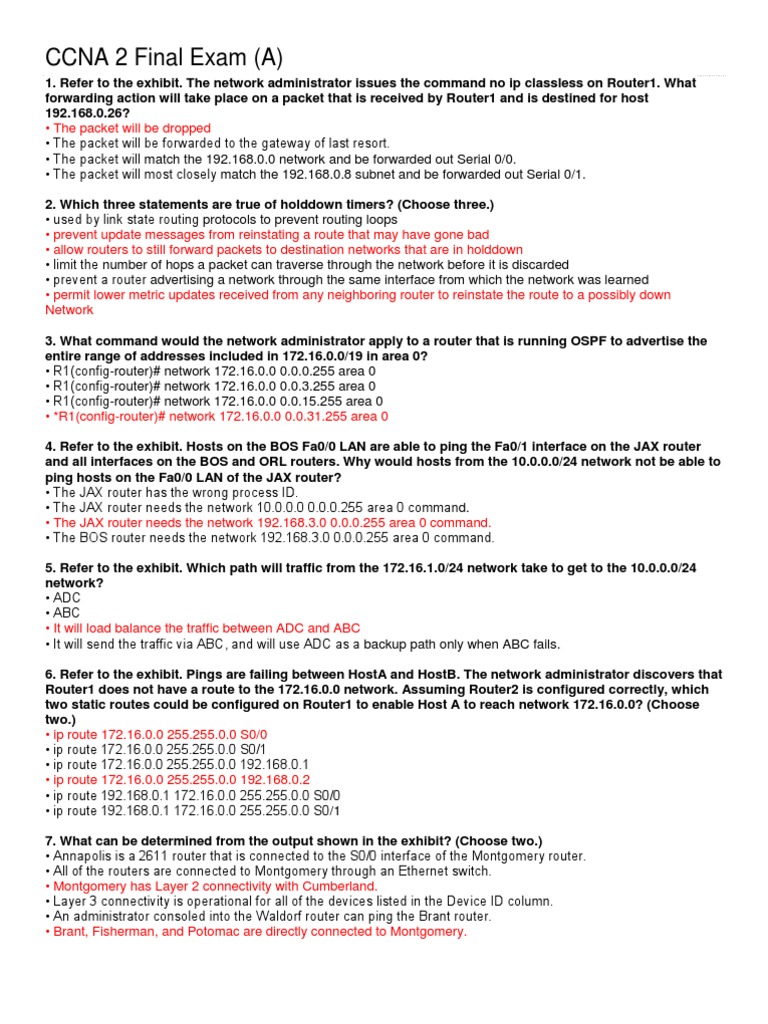 CCNA 2 Final Exam Questions | PDF | Routing | Router (Computing)