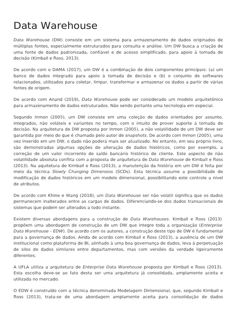 data-warehouse | PDF | Armazém de dados | Bancos de dados