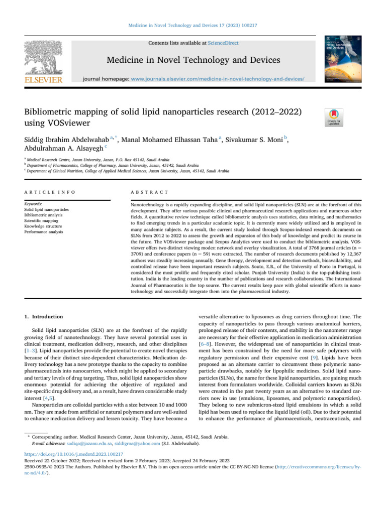 Paper - Bibliometric mapping of solid lipid nanoparticles research ...