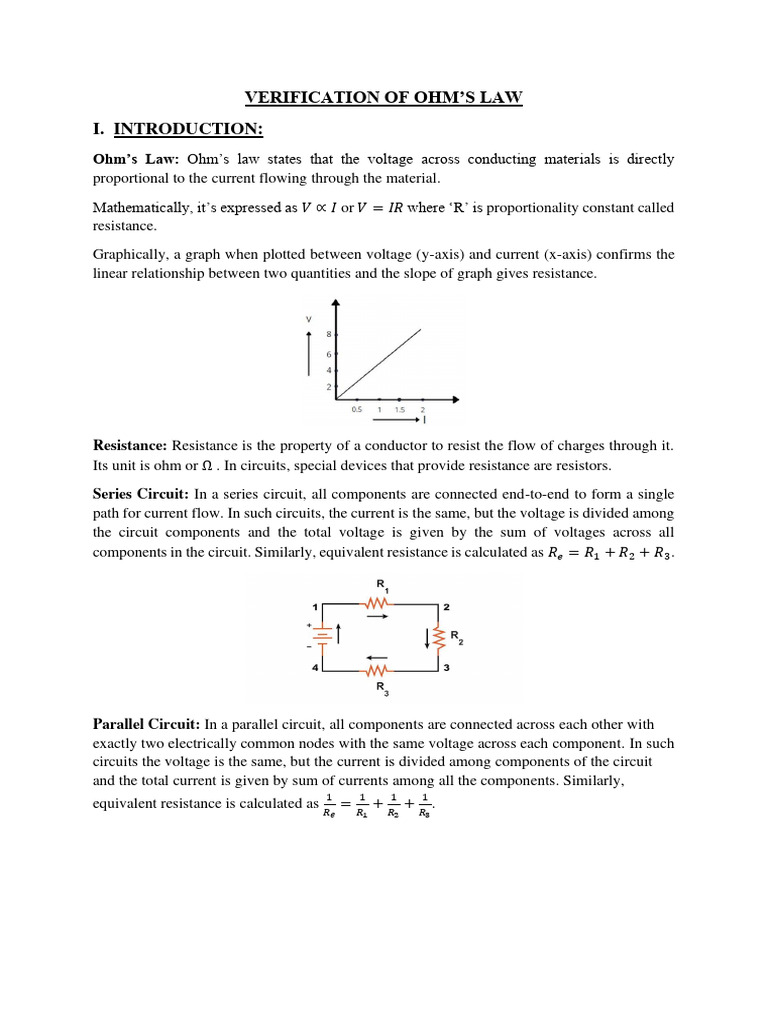 Title Verification of Ohm's Law | PDF | Series And Parallel Circuits | Electrical Resistance And ...