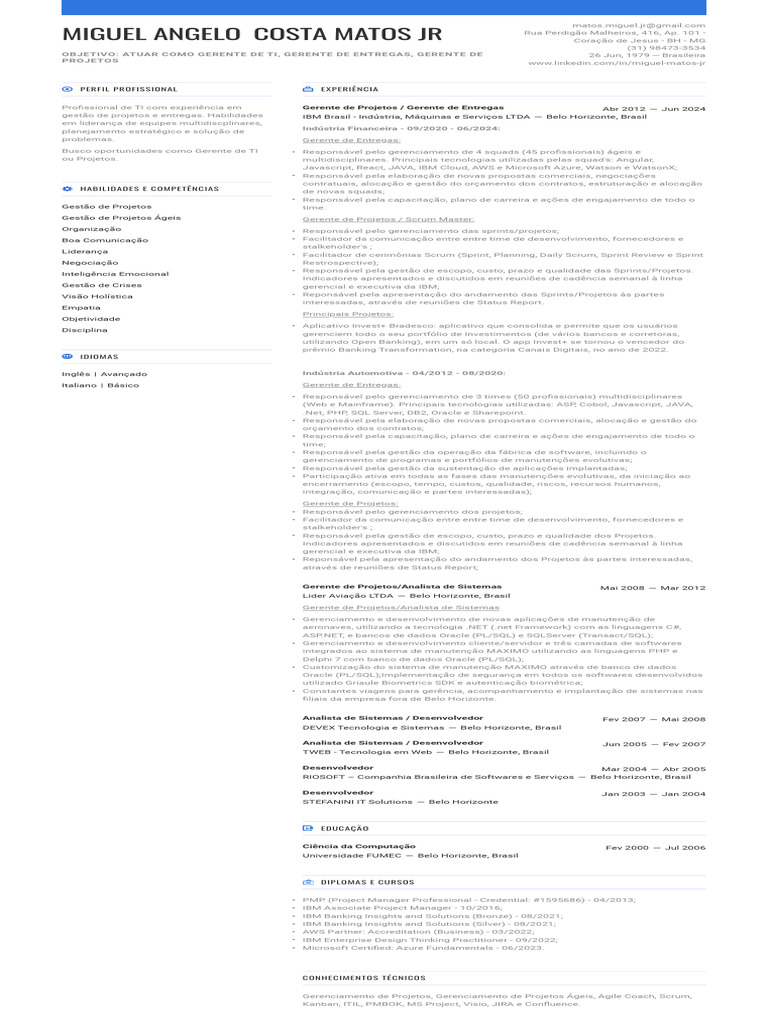 Currículo Miguel Ângelo Costa Matos Júnior | PDF | Análise de sistemas ...