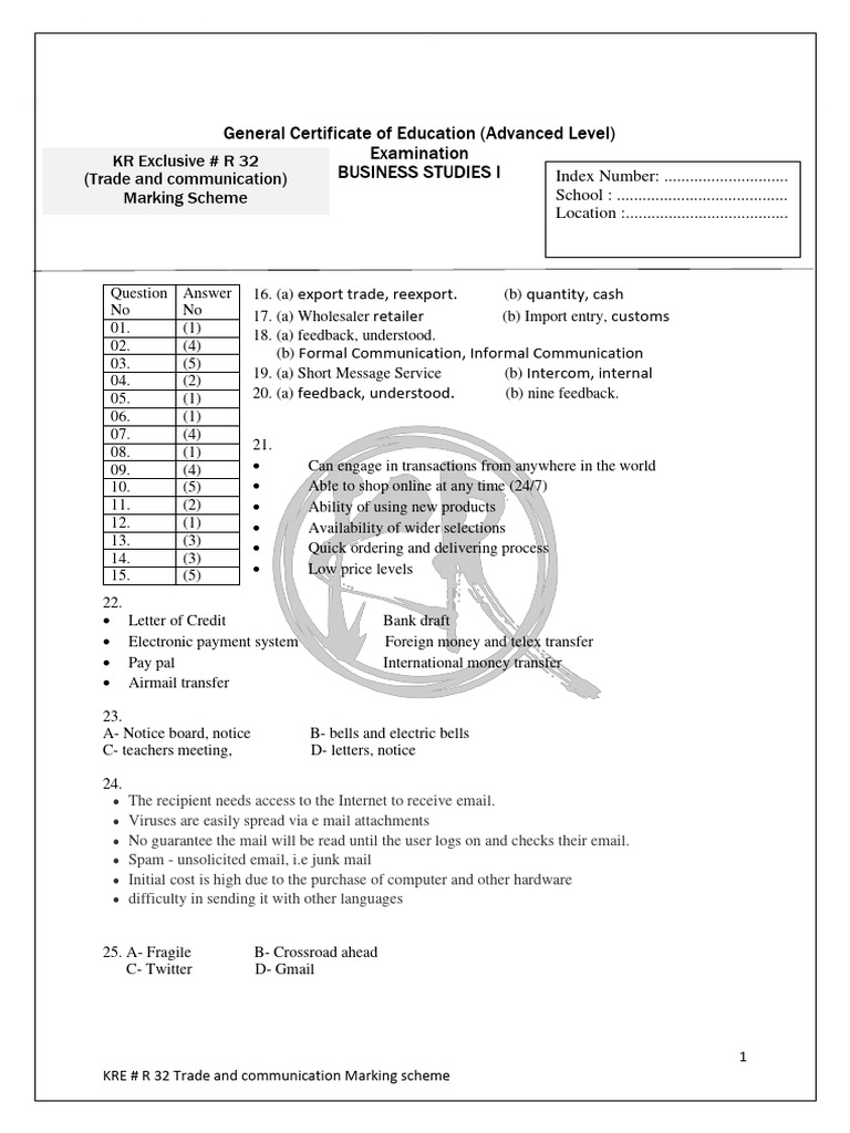 KRE #R 32 Marking Scheme | Download Free PDF | Communication | Business